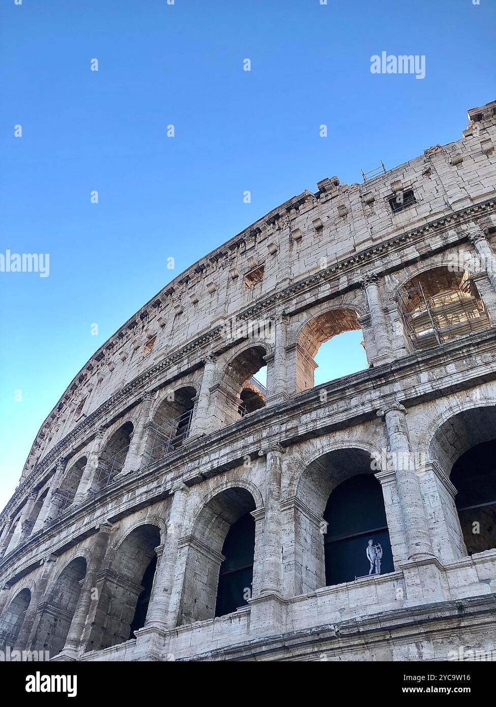 View of the famous Roman Colosseo from its bottom in the Antique Roman ...