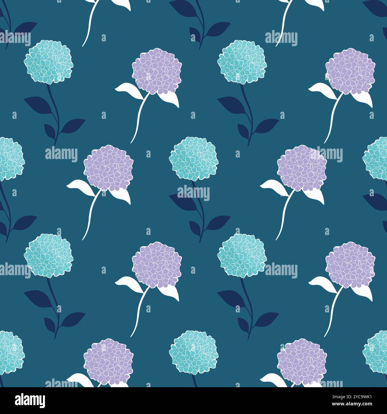 Floral hydrangeas vector repeat pattern on dark blue background Stock ...