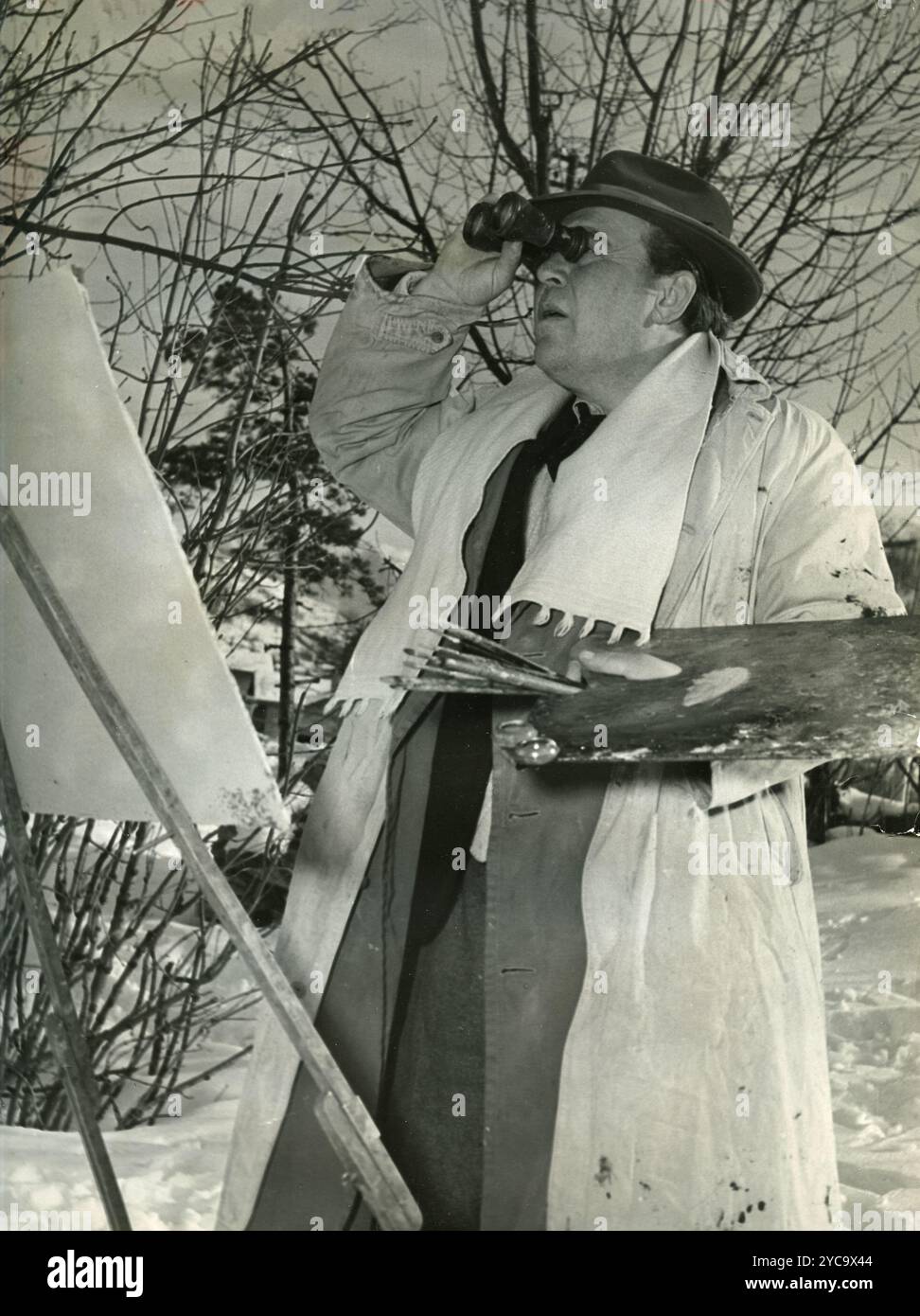 Italian artist painter Galileo Cattabriga at work, Bardonecchia, Italy ...