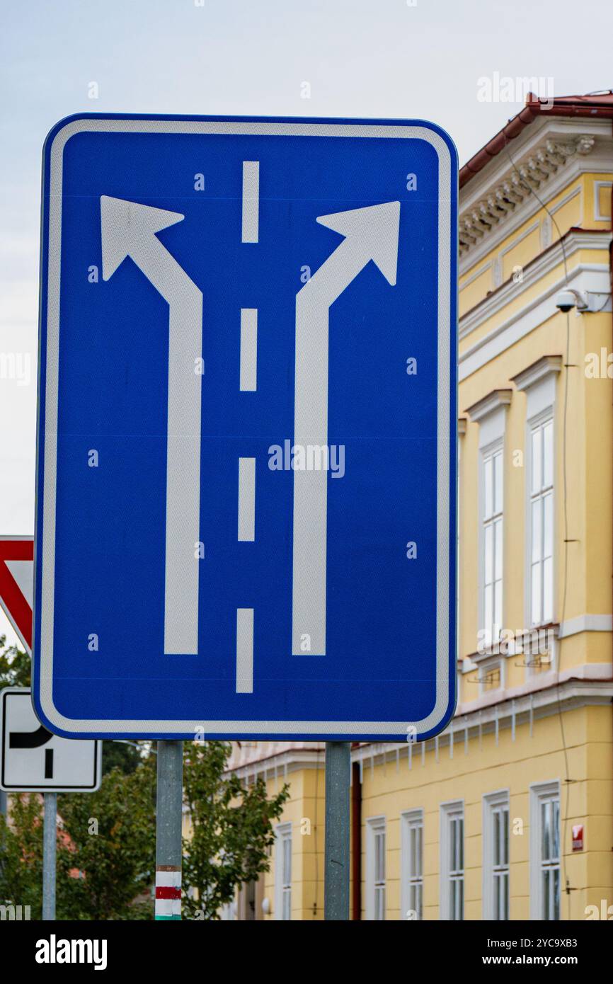 Road sign indicating two direction choices in Czechia with a yellow ...