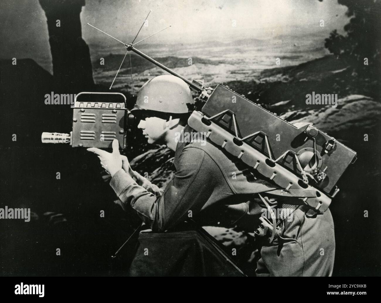 American soldier filming with a portable TV camera, USA 1956 Stock ...