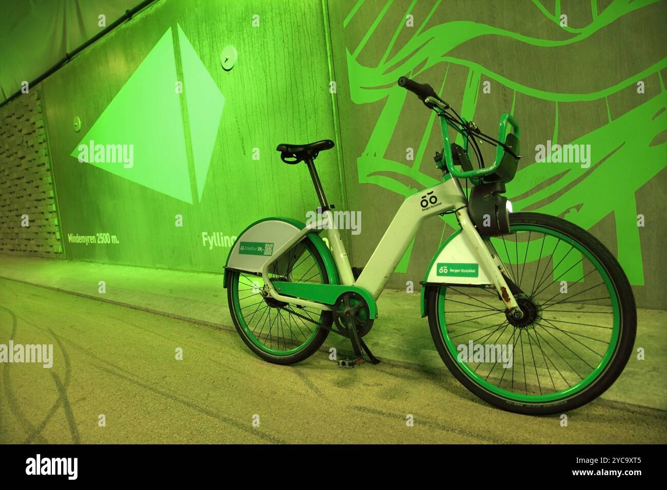 Bergen city bike in the 3km long Fyllingsdalen bike tunnel, Bergen ...