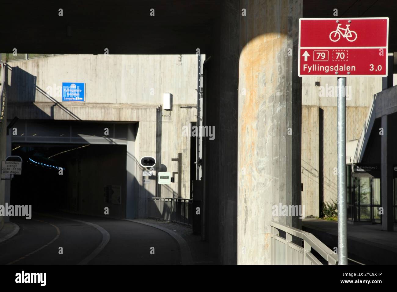 Entrance to the 3km long Fyllingsdalen bike tunnel, Bergen, Norway, the ...