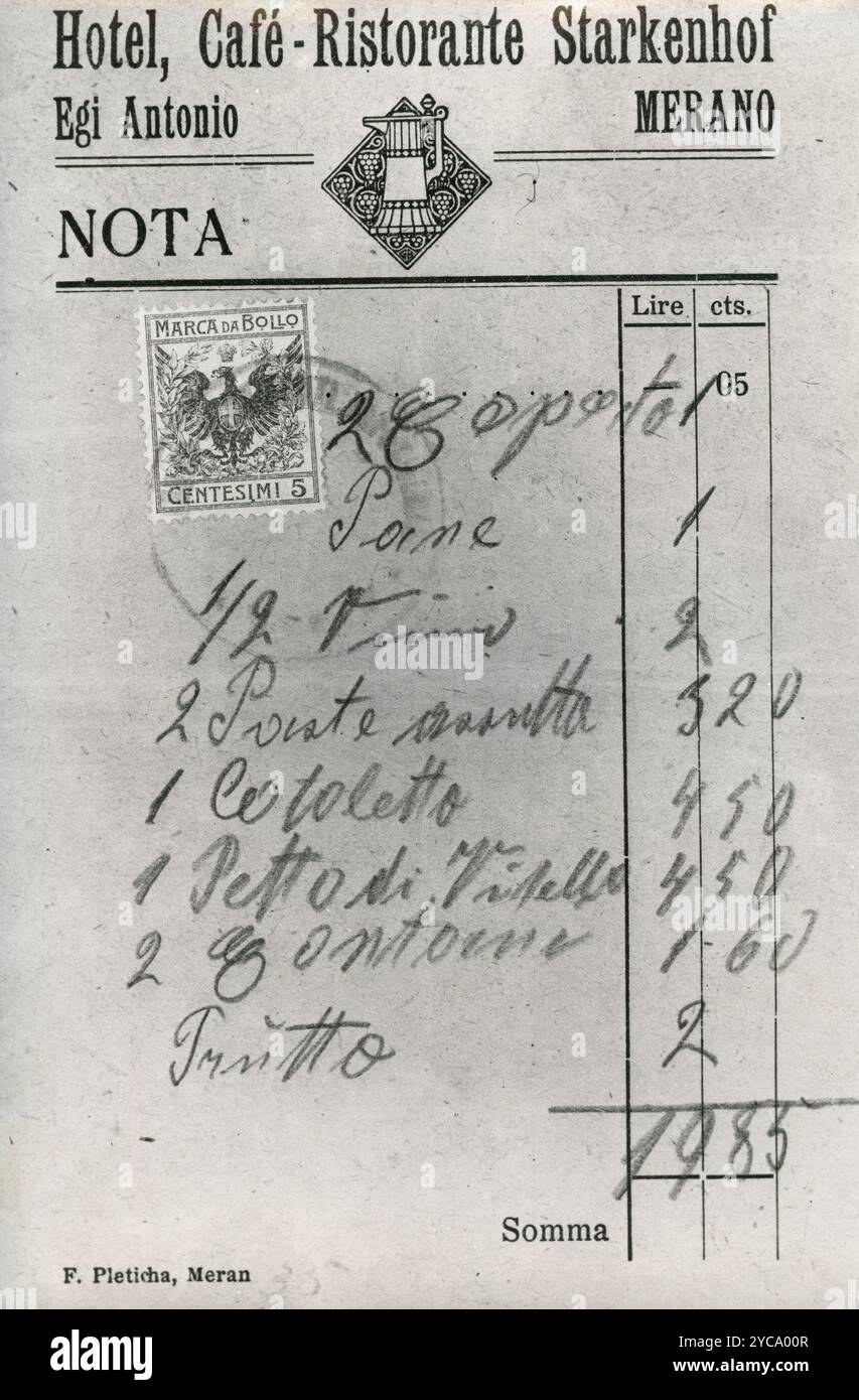 The invoice of a restaurant from the 1930s, Italy Stock Photo - Alamy