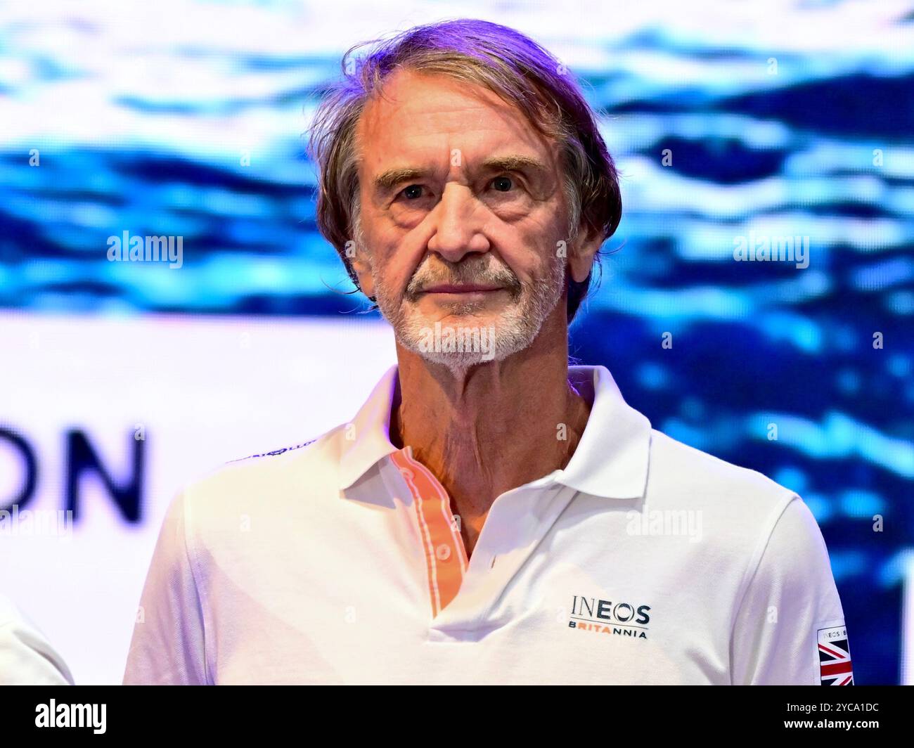 Sir James Arthur Radcliffe, AKA Jim Radcliffe, on stage at the Louis Vuitton Cup prize giving at ...