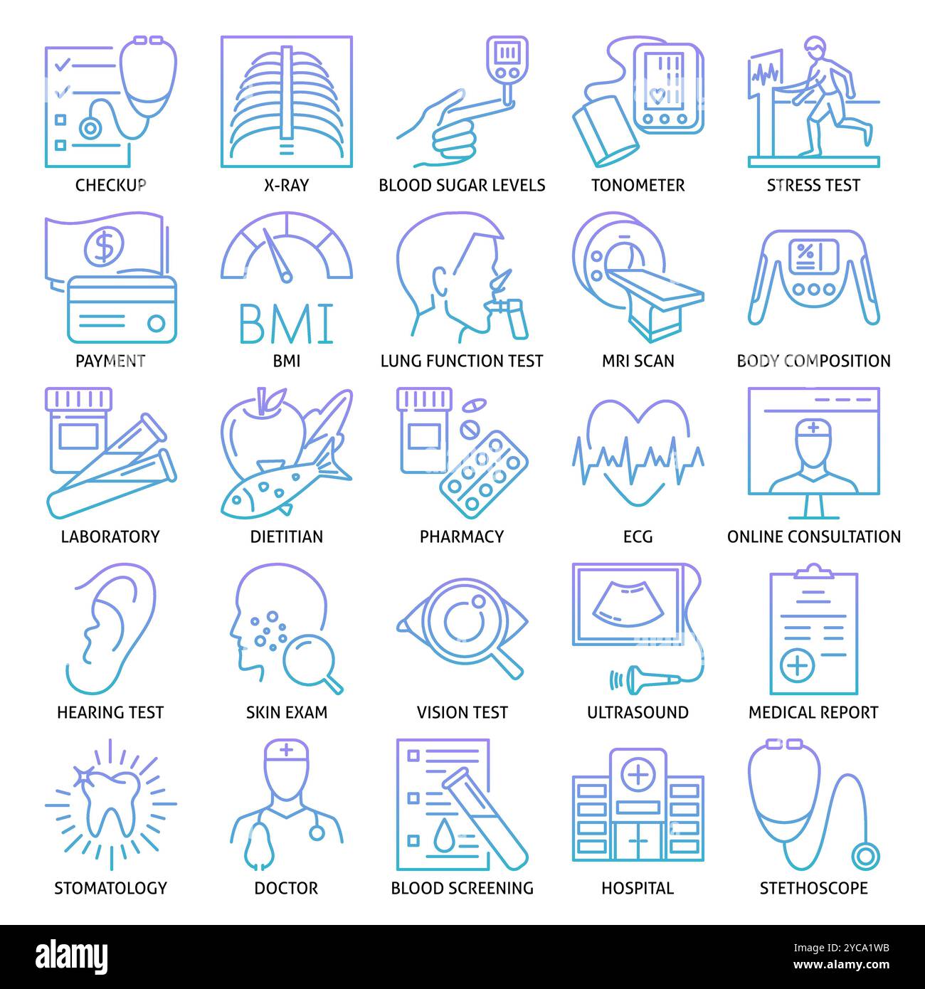 Medical checkup line icon set. Healthcare and medicine symbols. Vector ...