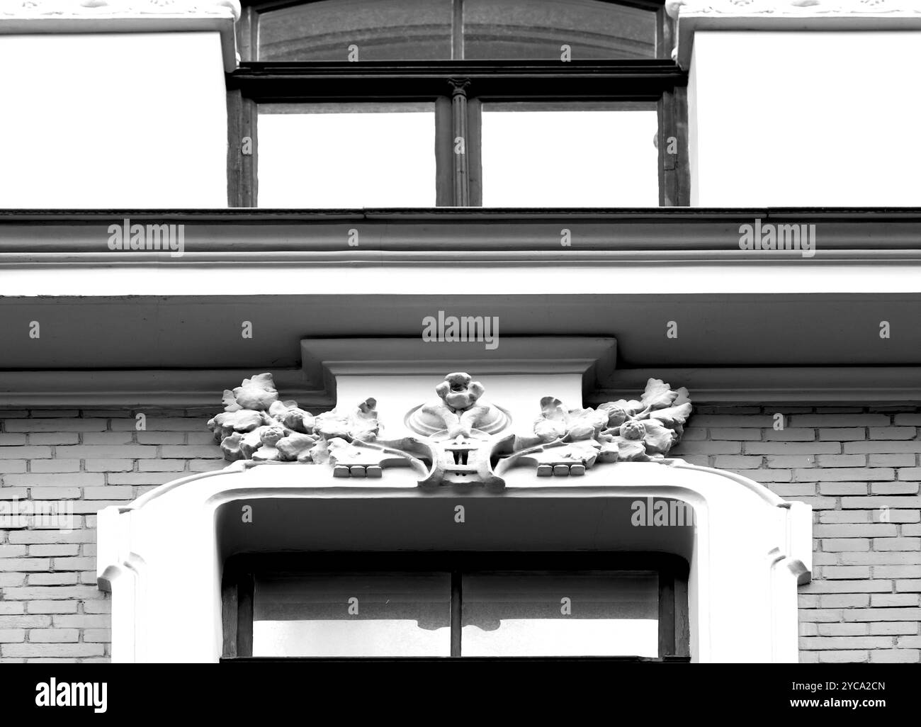 Shot in color detail on the facade of this historic building ...