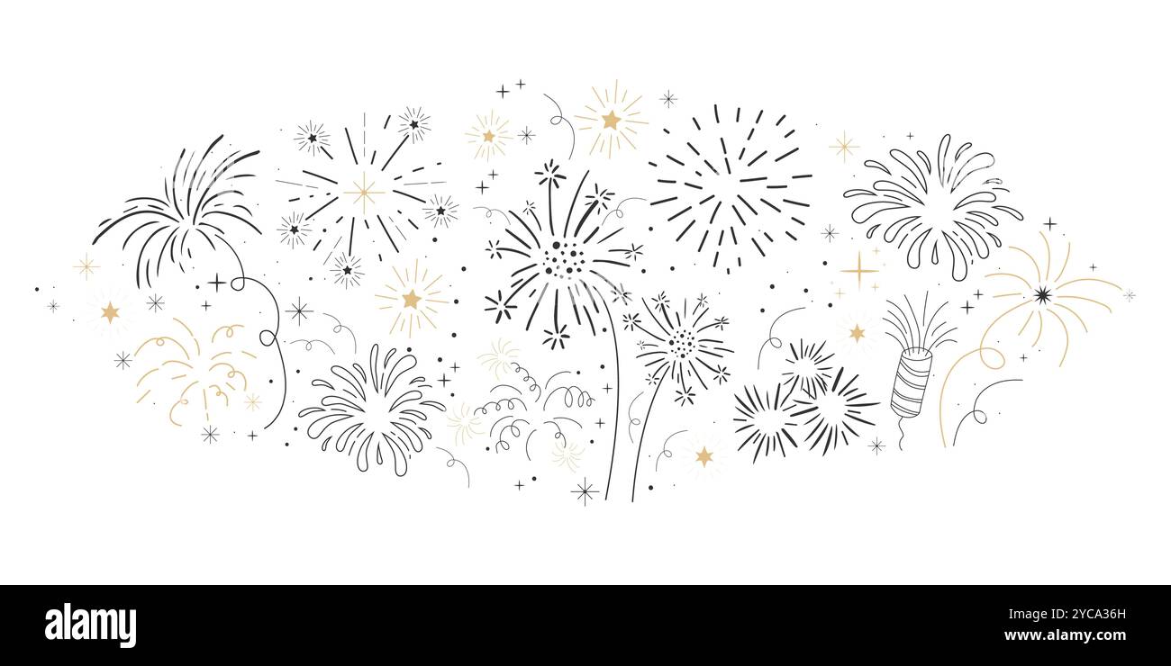 Fireworks, firecracker festive explosion golden bursts, sparks in ...