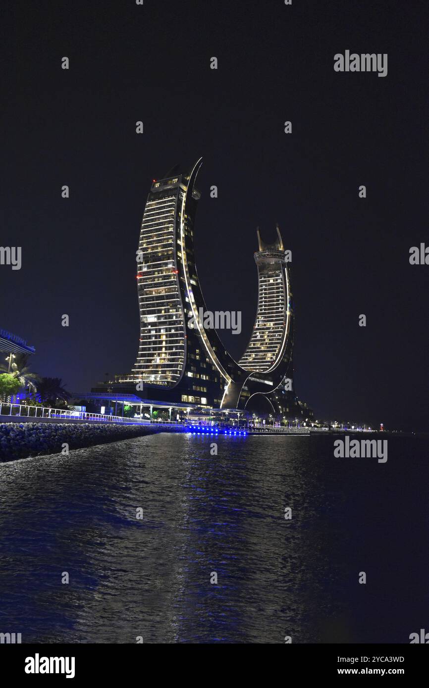 Night view of Lusail Katara Twin Towers, an iconic symbol in the Lusail ...
