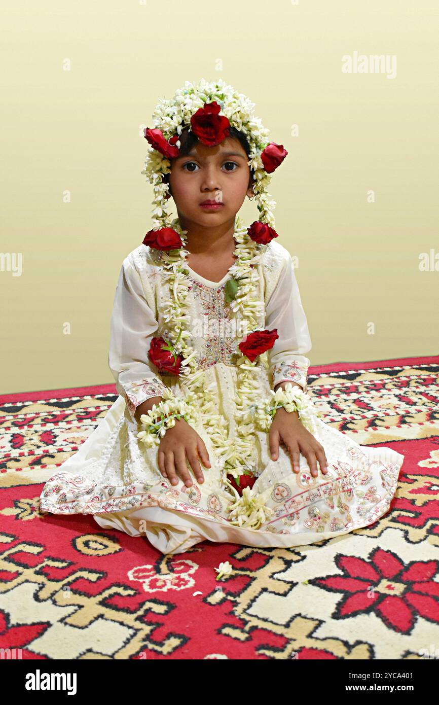 Portrait of an Indian Muslim five-year-old girl, celebrating her first ...