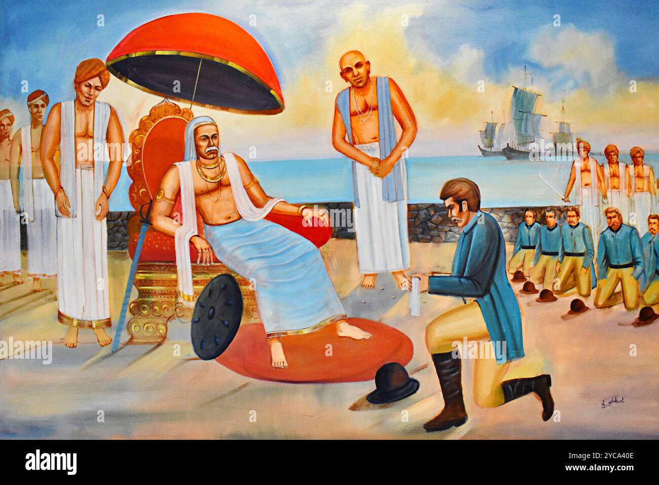 Painting of the Battle of Colachel, depicting the Dutch East India ...