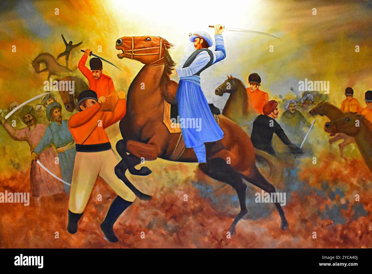 Painting of the Anglo-Mysore War IV (1799), portraying Tipu Sultan, who ...