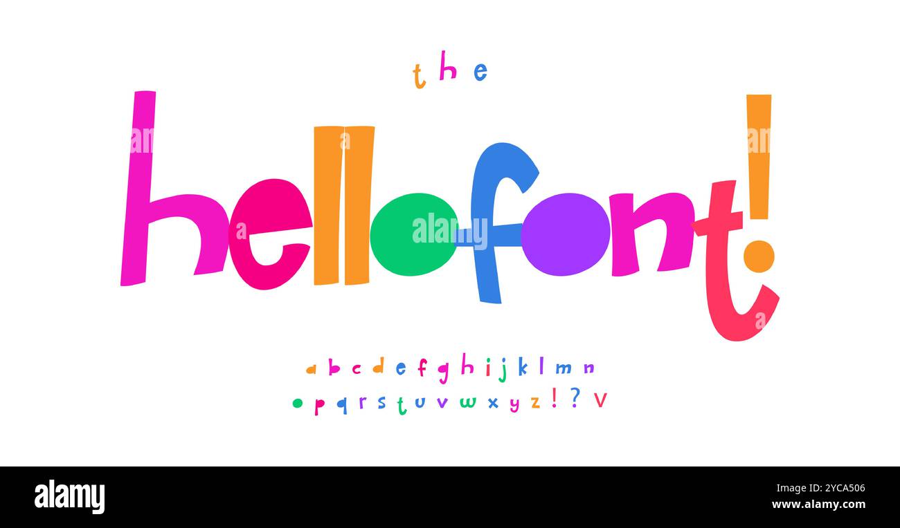 Playful colorful font, cheerful letters, bouncy bold alphabet for ...