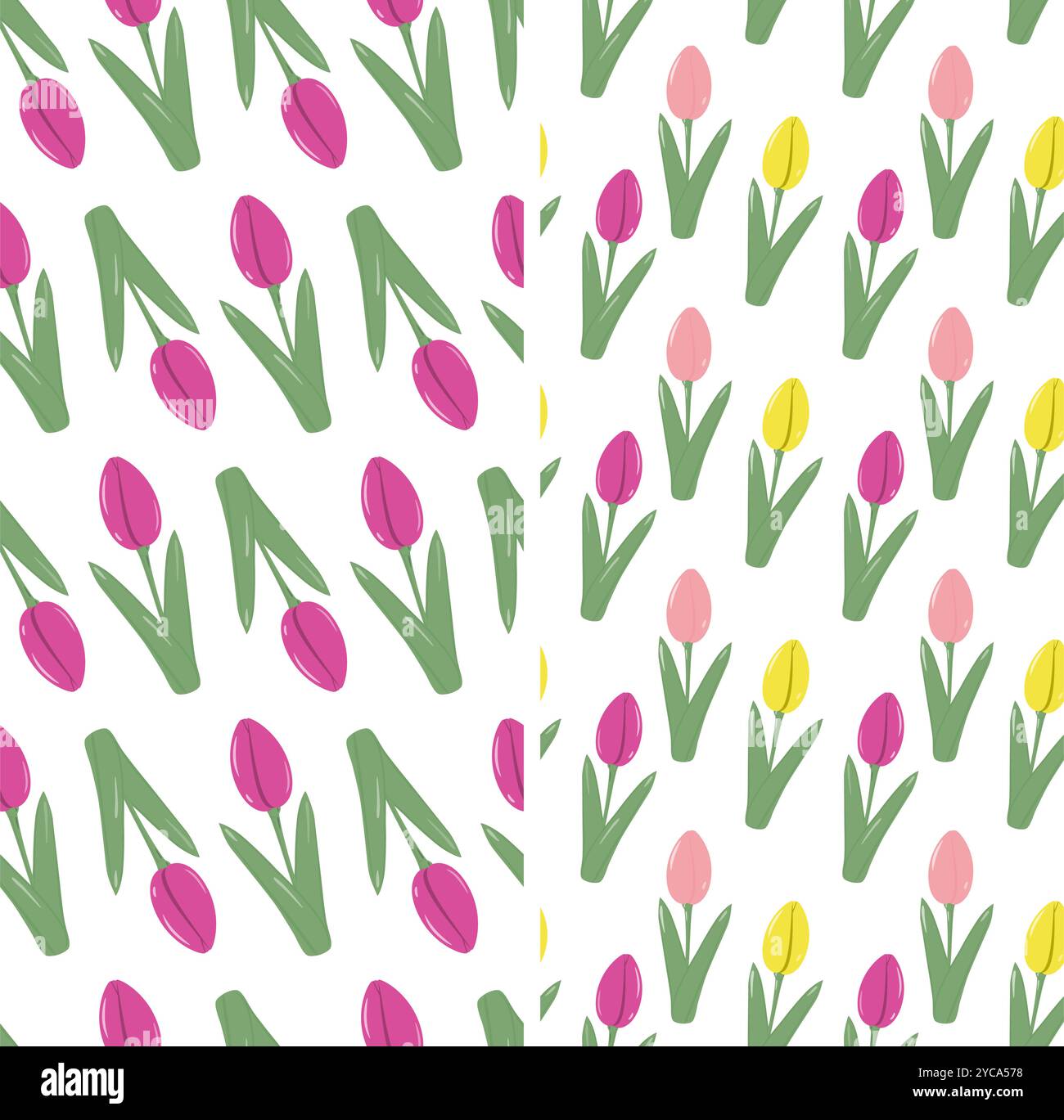 Stylized tulips Colorful Seamless pattern in trendy pink and yellow ...