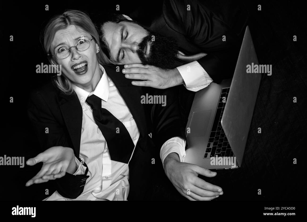 Dark office man laptop Black and White Stock Photos & Images - Alamy