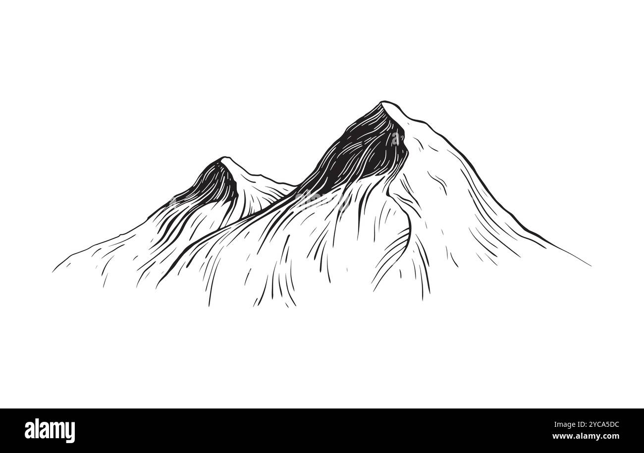 Minimalist hand drawn mountain range. Vector illustration in linear ...