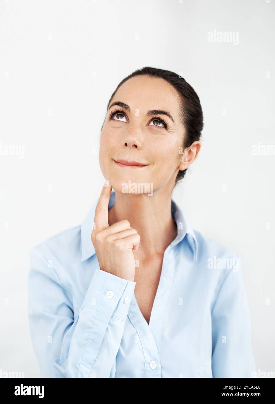 Corporate lawyer, smile and woman thinking and confident isolated on ...