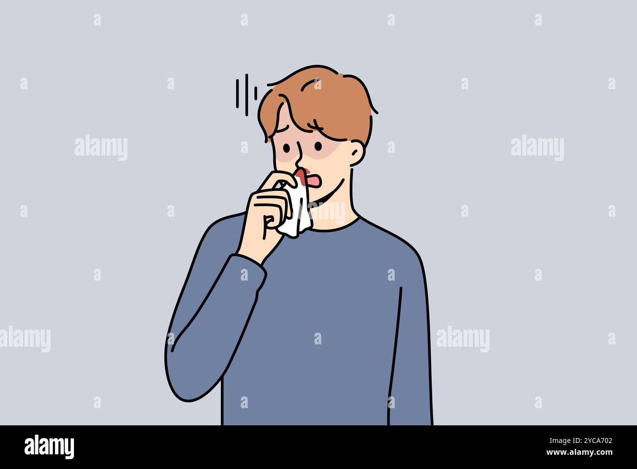 Blood from nose in sick man suffering from intracranial pressure or ...