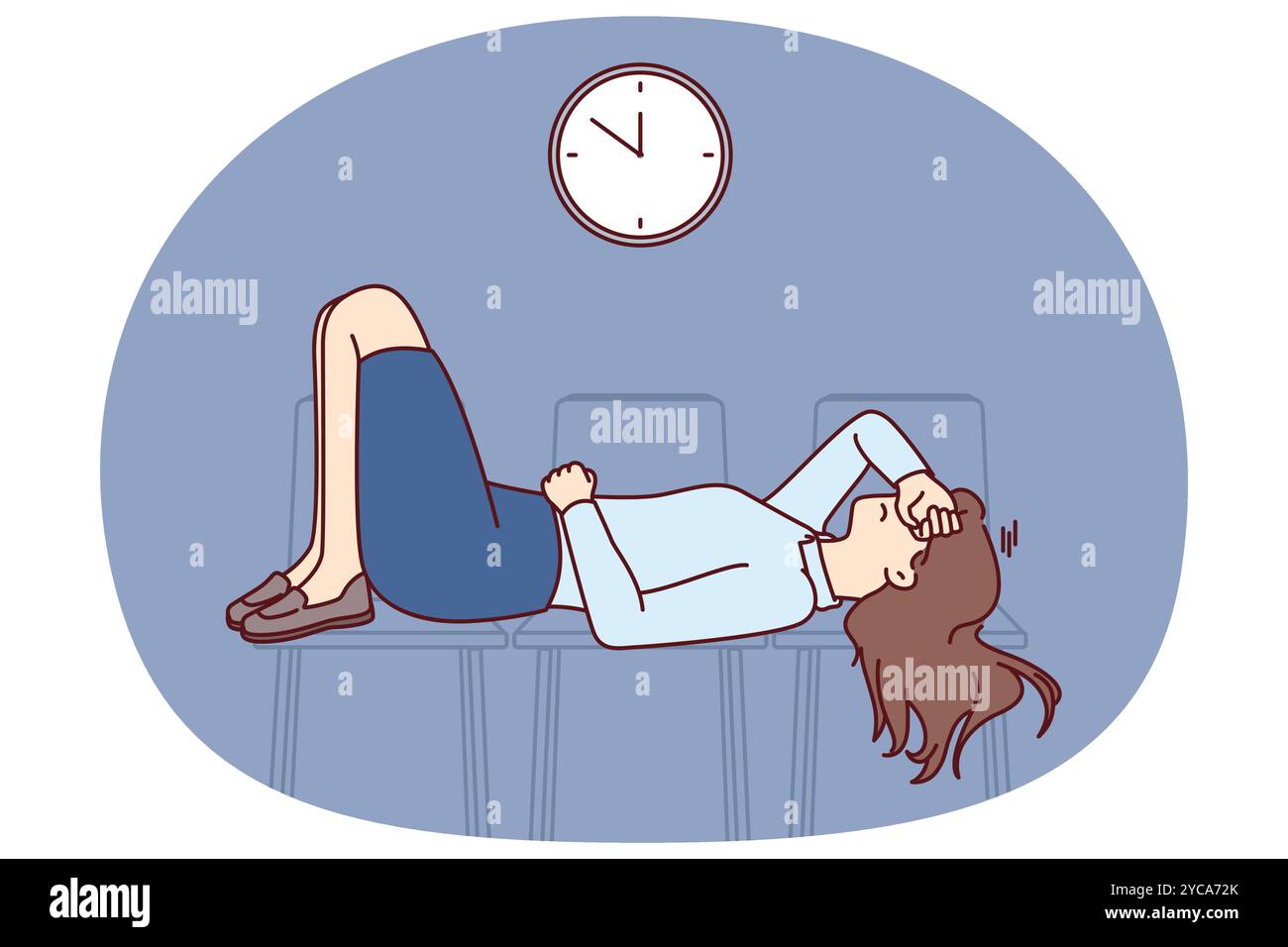 Tired business woman sleeps on office chairs at work and needs vacation ...