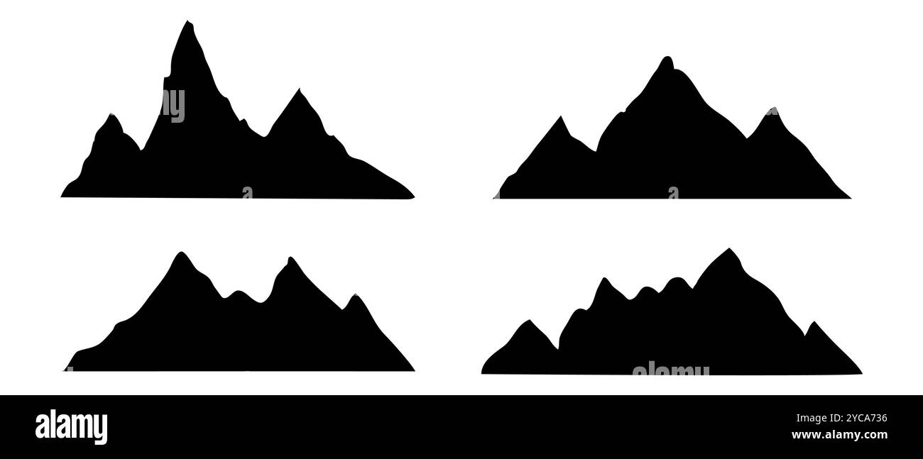 Mountain ridge, snowy peak, line wild nature. Hand drawn landscape, map ...