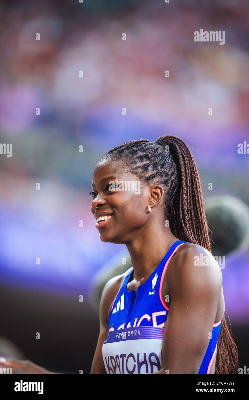 Hilary Kpatcha participating in the long jump at the Paris 2024 Olympic ...