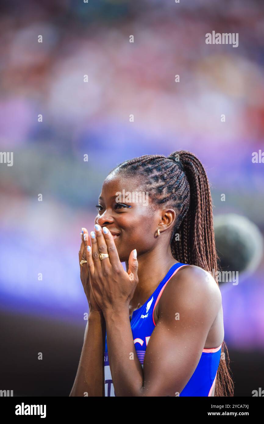 Hilary Kpatcha participating in the long jump at the Paris 2024 Olympic ...