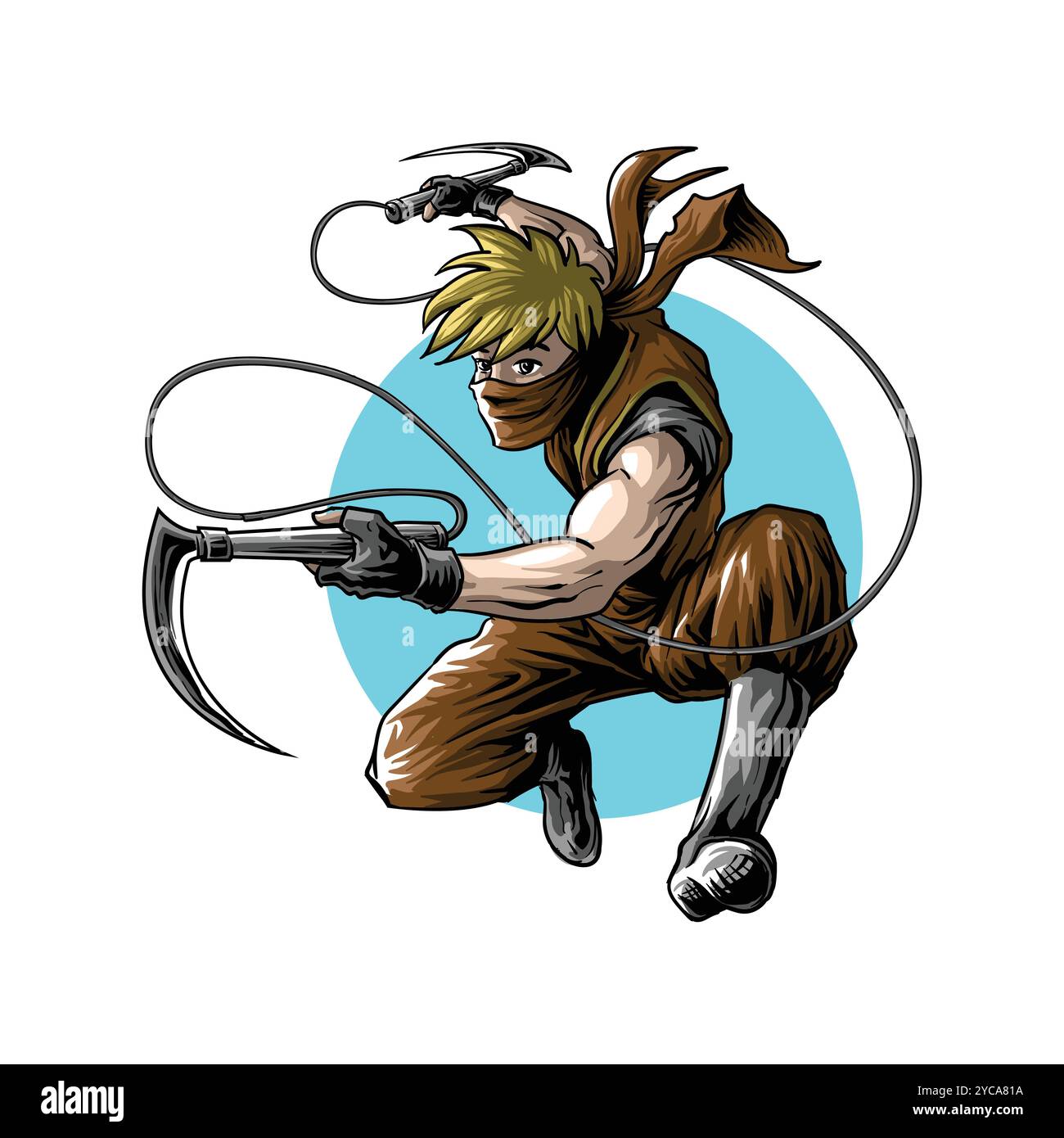 ninja jump attack with weapons illustration Stock Vector Image & Art ...
