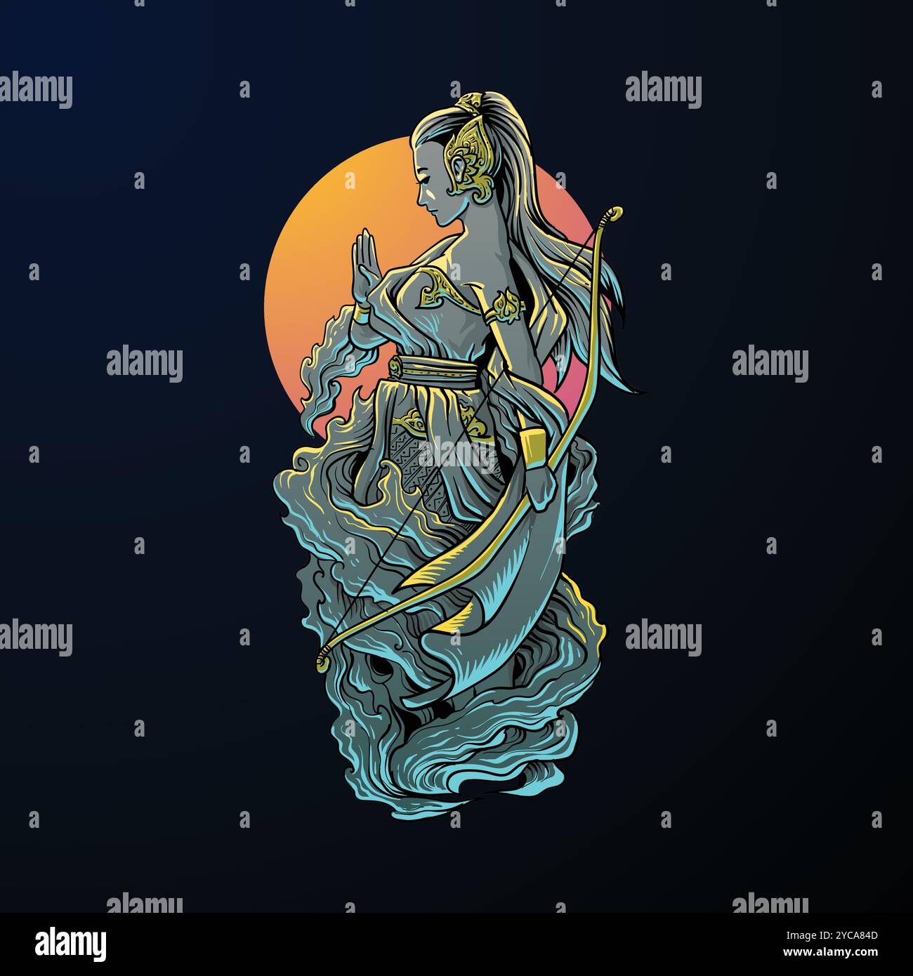 beautiful heroine fantasy illustration in the dark Stock Vector Image ...