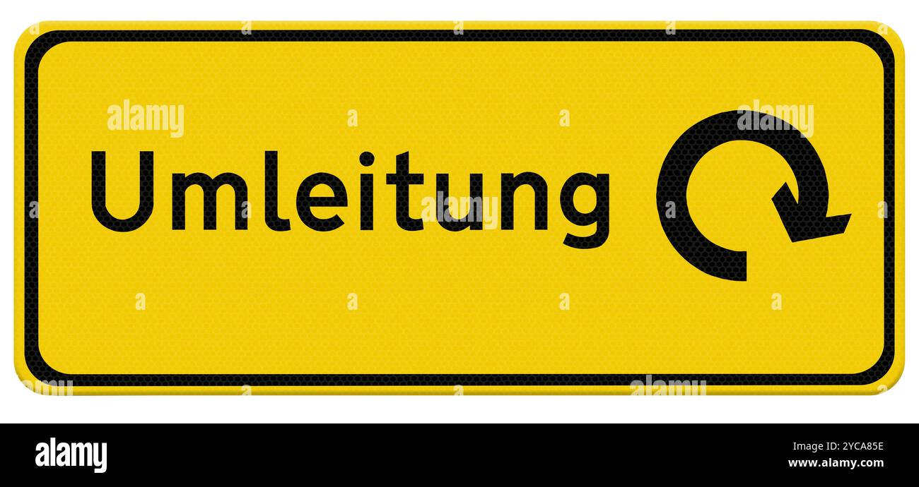 Digital composite Road sign Umleitung, diversion with arrows pointing ...