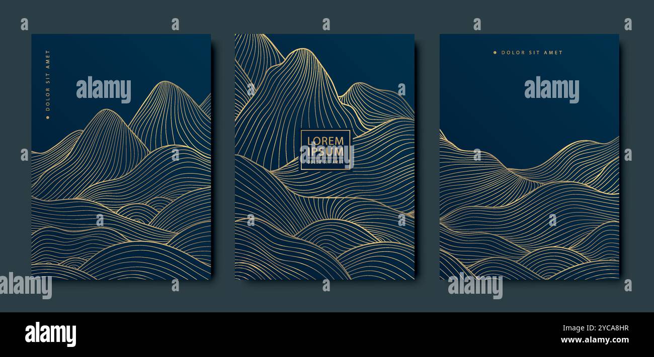 Vector set of line art mountains, waves backgrounds. Nature texture ...