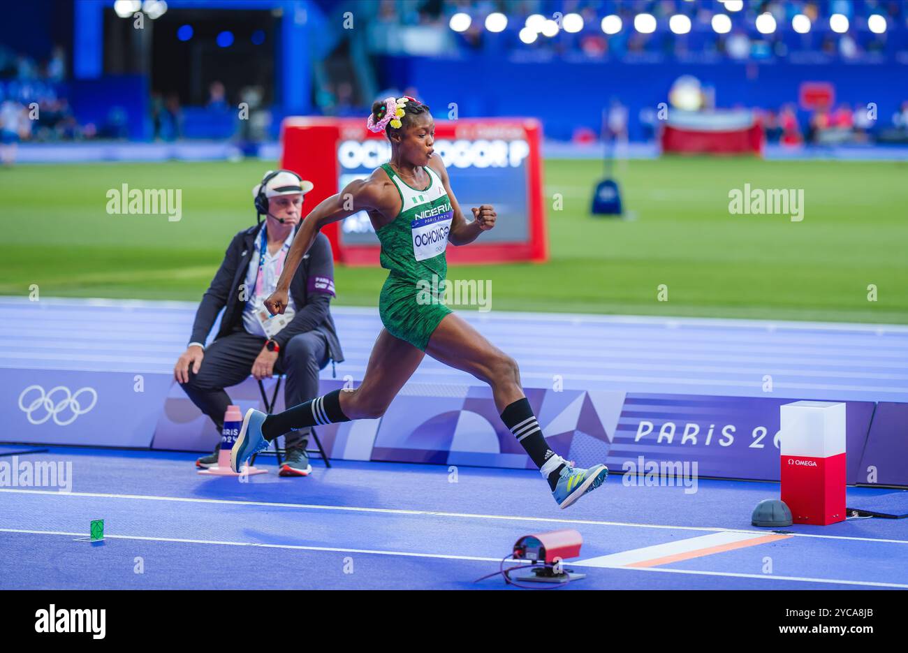 Prestina Oluchi Ochonogor participating in the long jump at the Paris ...