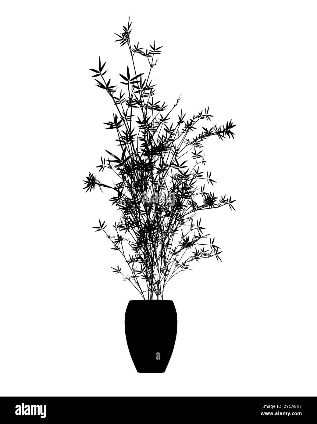 Potted Plant Vector Silhouette. Houseplant. Indoor flower with stems and leaves. Black on white ...