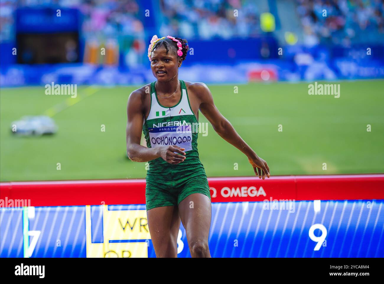 Prestina Oluchi Ochonogor participating in the long jump at the Paris ...