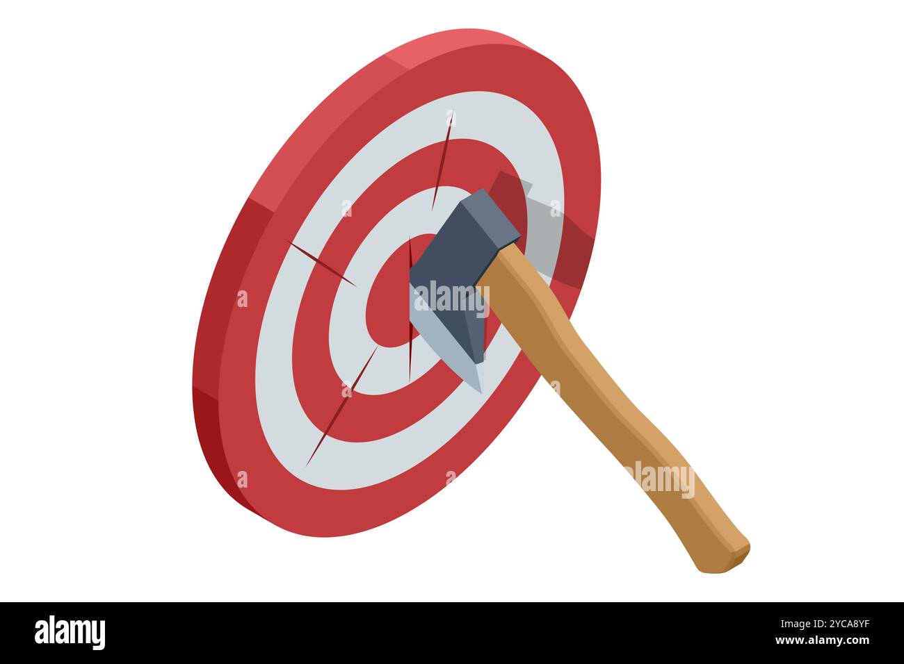 Isometric throw Axe in wood target vector isolated on white background. Axe throwing for ...