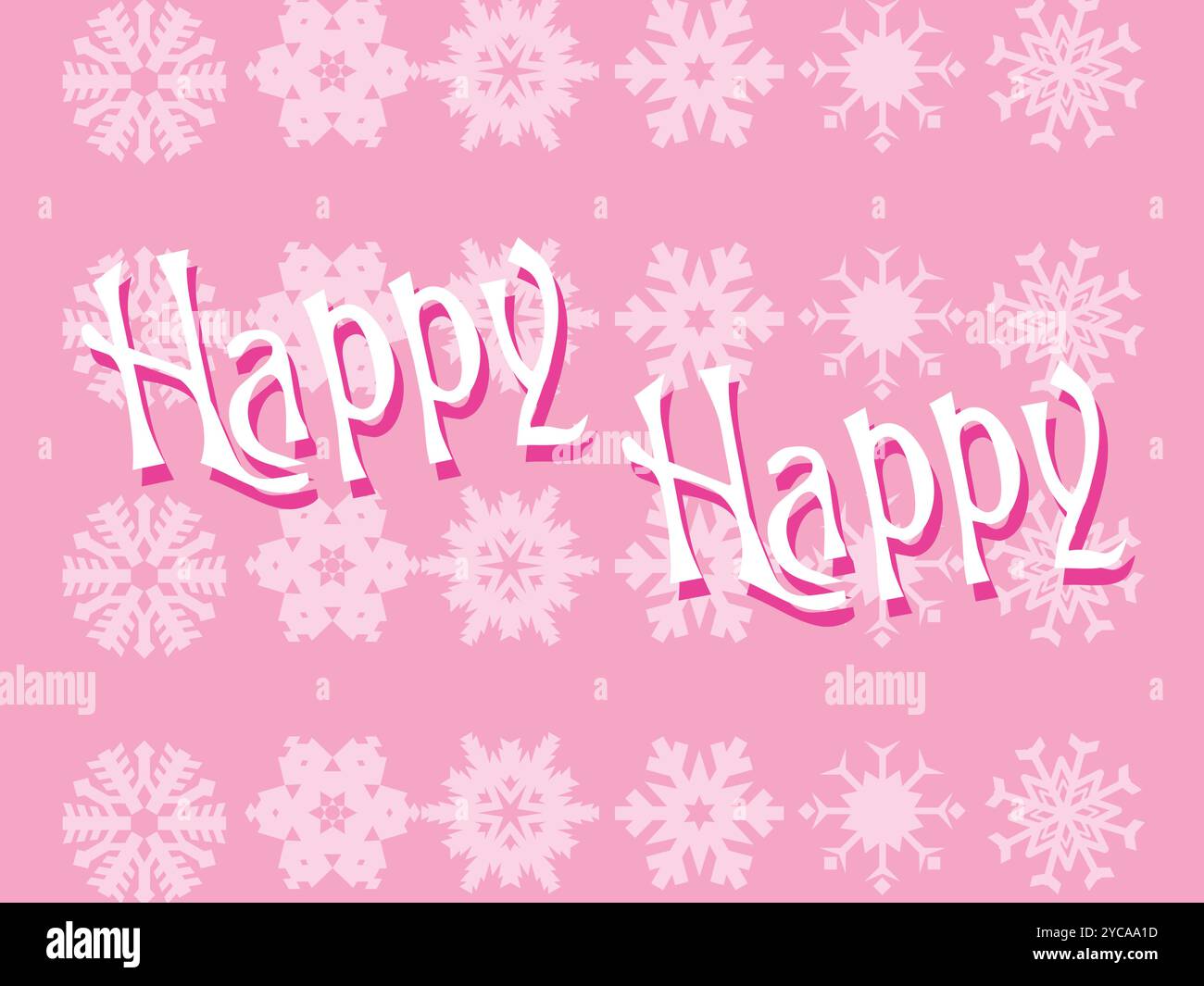 Pink background with snowflakes and the words Happy Happy written in ...