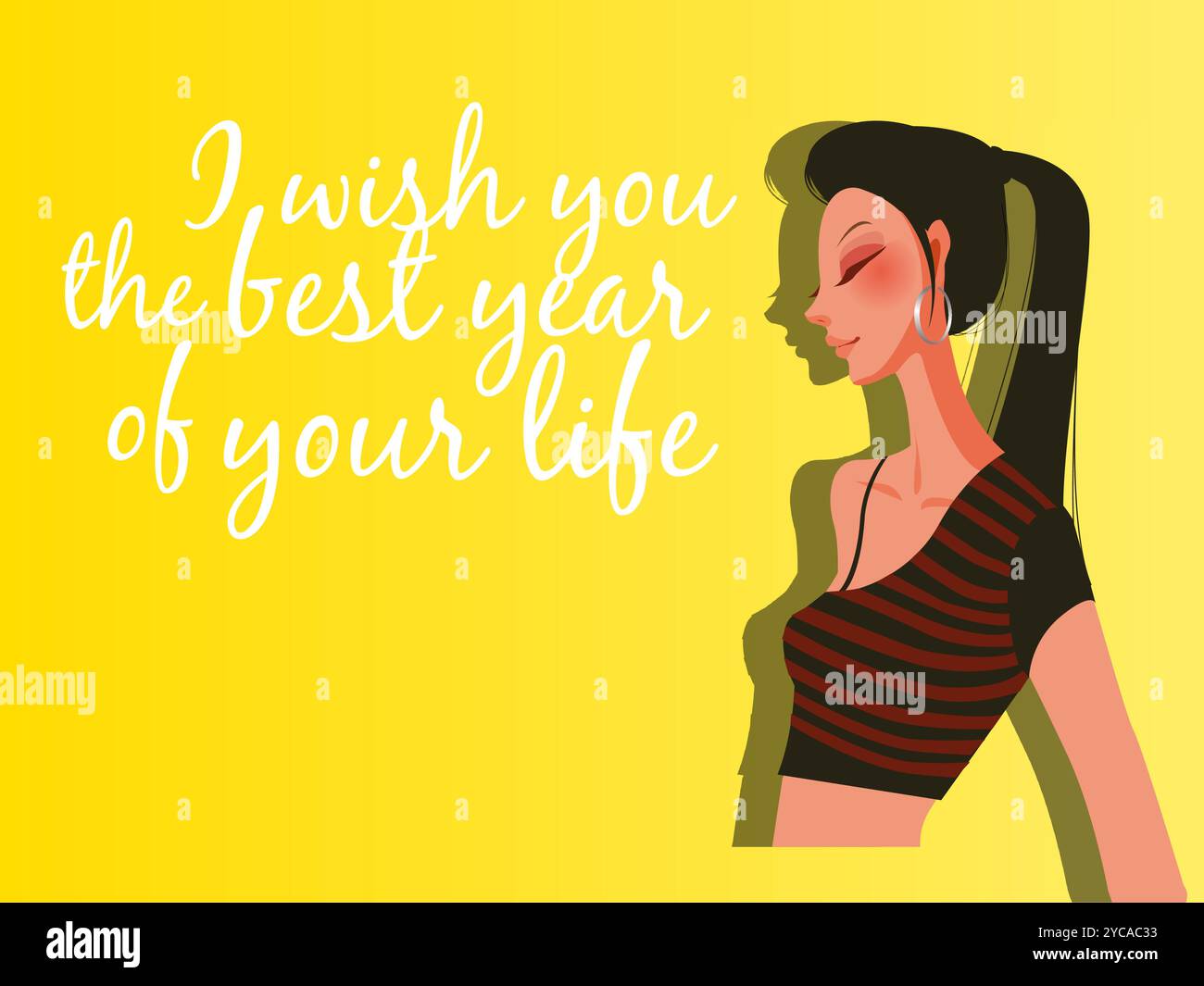 Woman is shown on a yellow background with the words "I wish you the ...