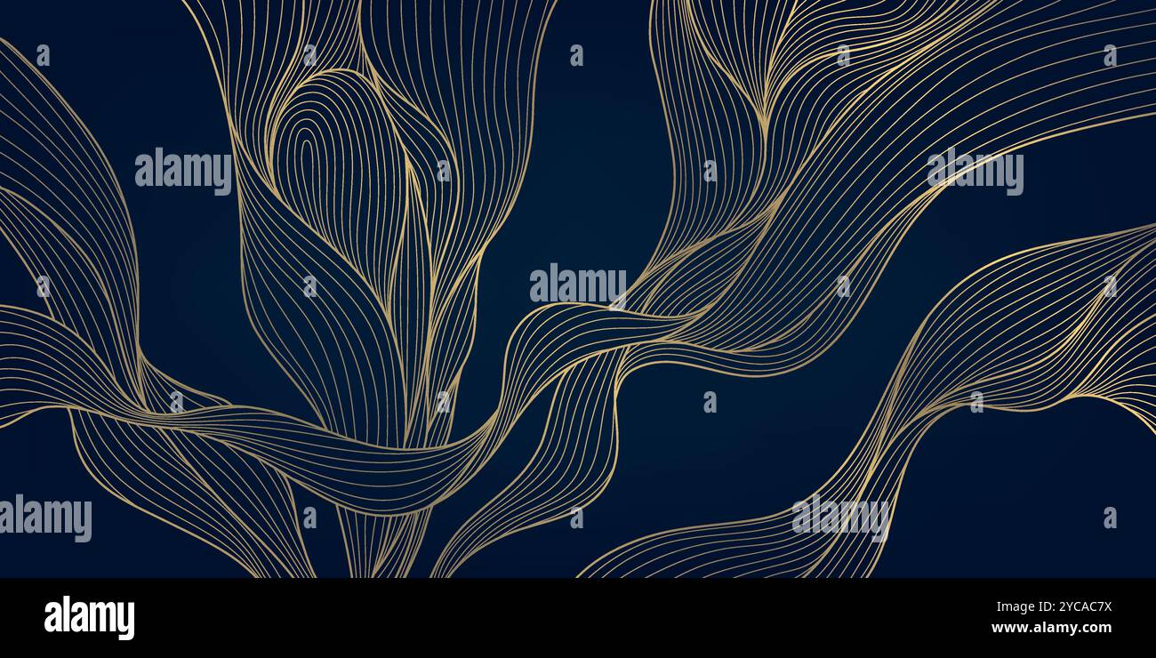 Vector gold on black line pattern, wave texture design, premium curve banner. Glitter ornament ...