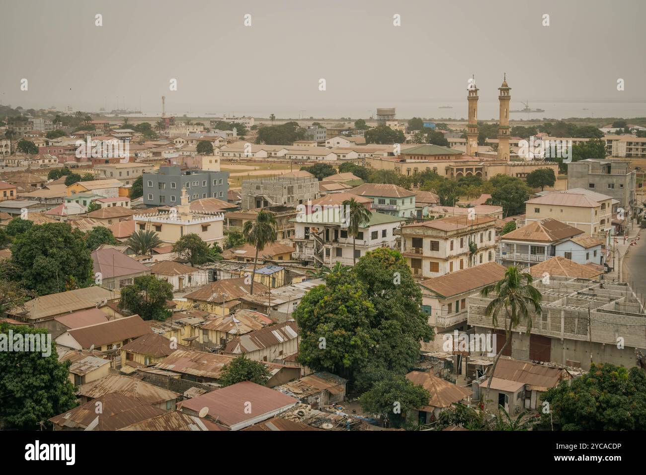 The scenic panorama view of Banjul city, a capital of Gambia, with ...