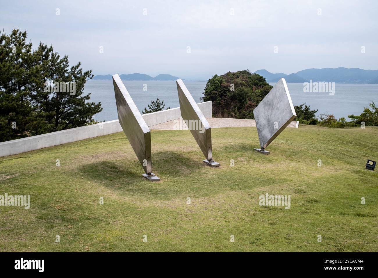 George Ricky's Three Vertical Squares on Naoshima Island in Japan Stock ...