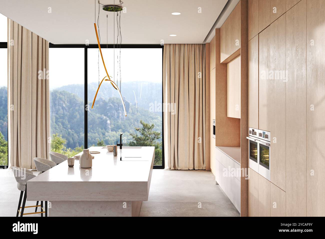 Modern Kitchen that Features a Scenic View of Beautiful Mountains ...