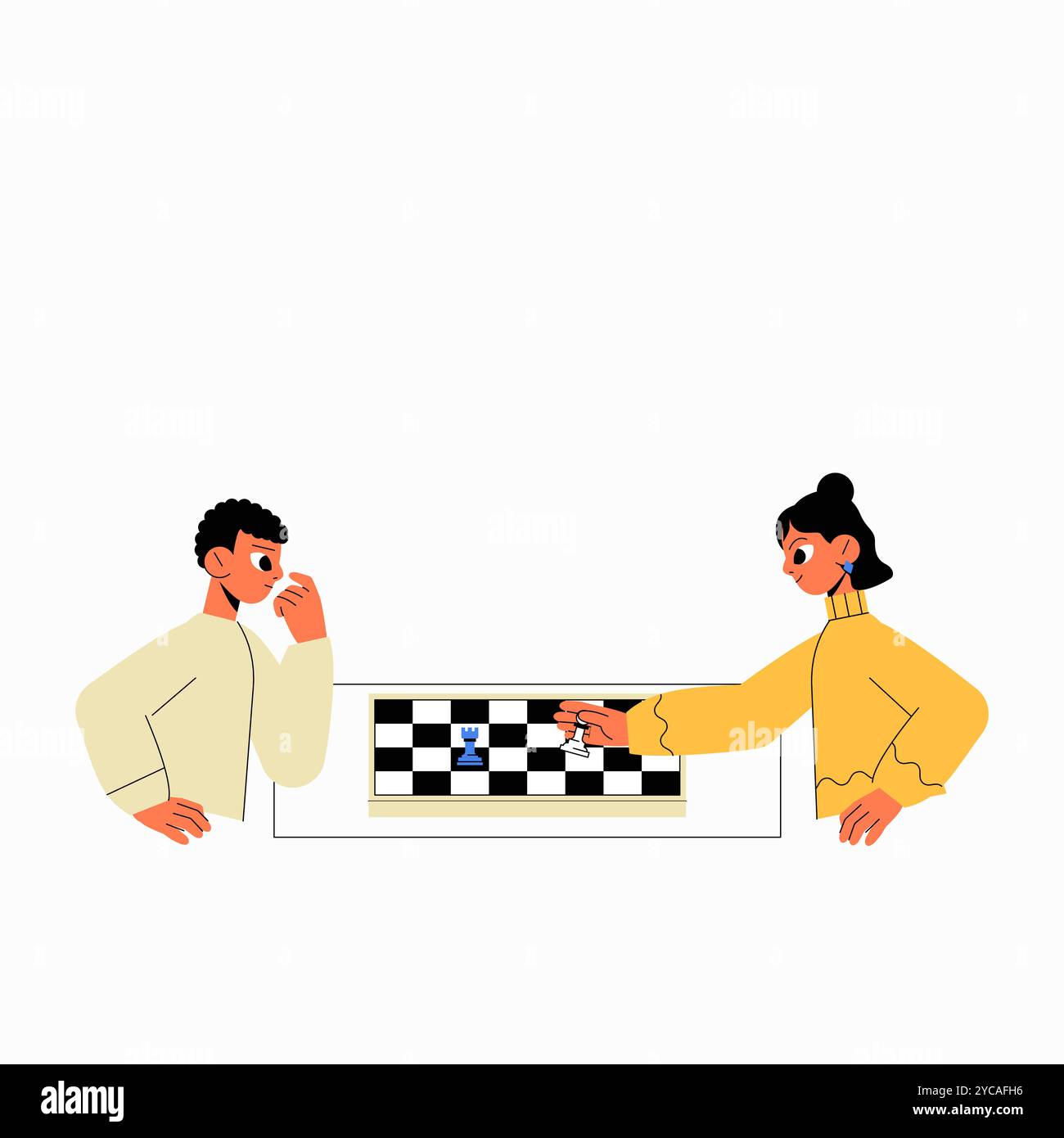 Man And Woman Playing Board Game In Flat Vector Illustration ...