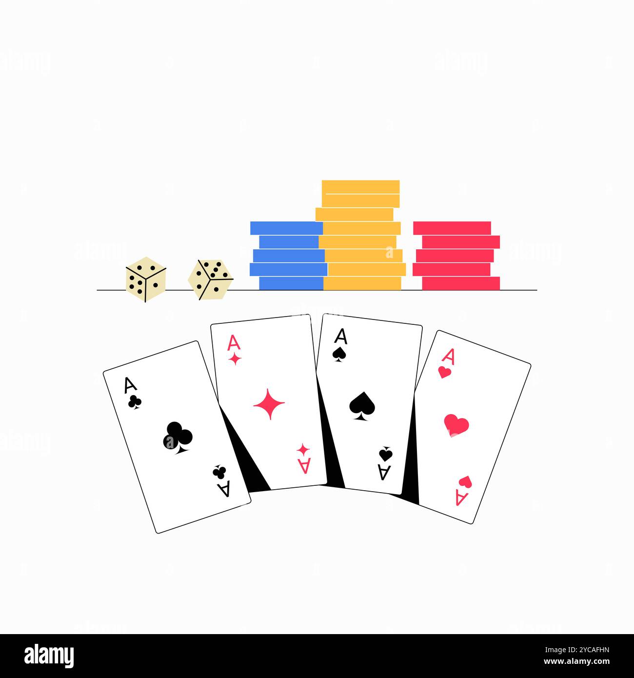 Poker Hand And Chips In Flat Vector Illustration Symbolizing Gambling ...