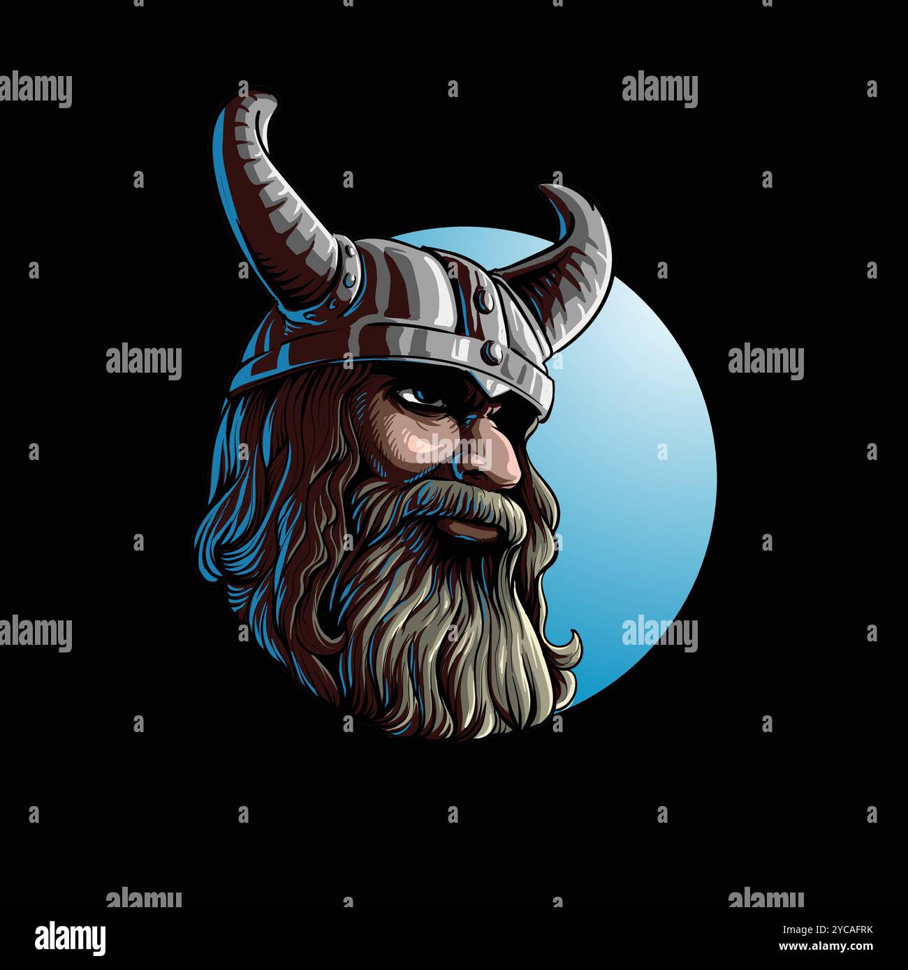 viking man with a horned helmet illustration Stock Vector Image & Art ...