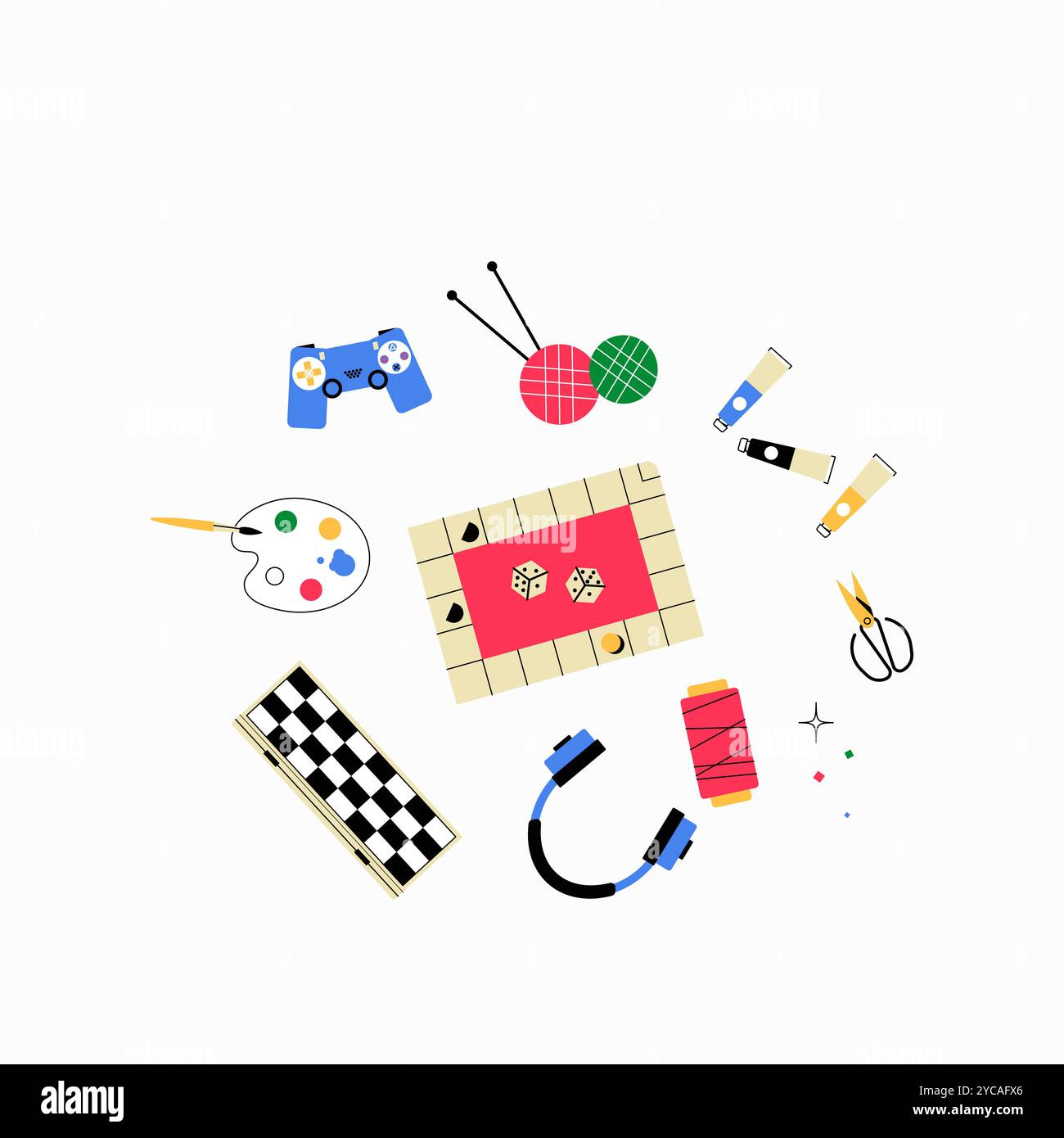 Hobbies And Games Collection In Flat Vector Illustration Symbolizing ...