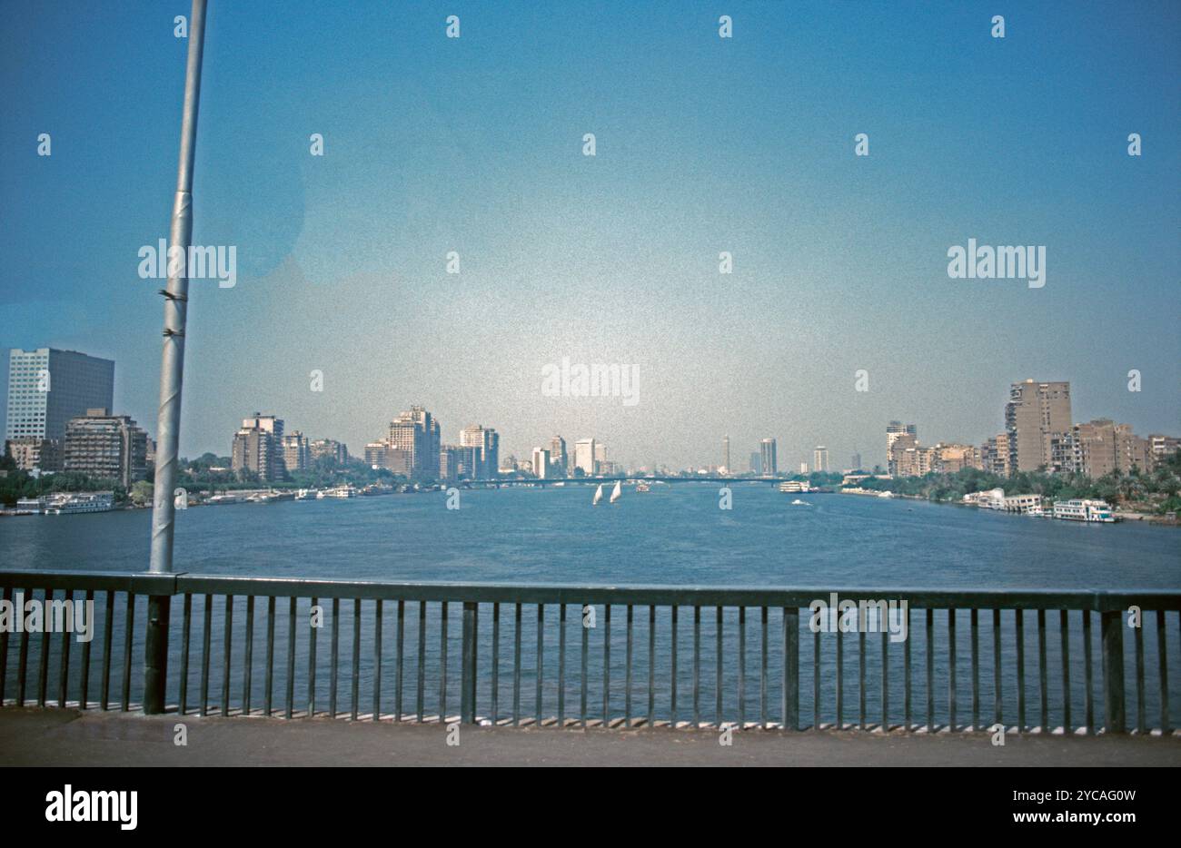 River Nile with highrise buildings, bridge, Cairo, Egypt, September ...