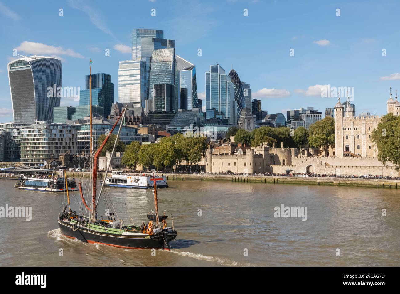 England, London, City of London Skyline and Tower of London with ...