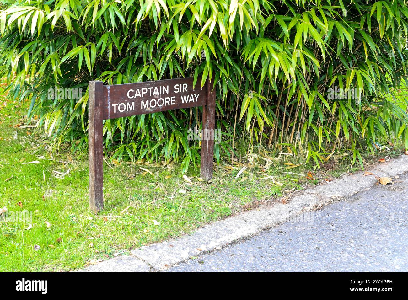A sign for Captain Sir Tom Moore way at the National Memorial Arboretum ...