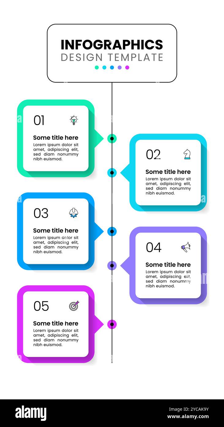 Infographic template with icons and 5 options or steps. Vertical line ...