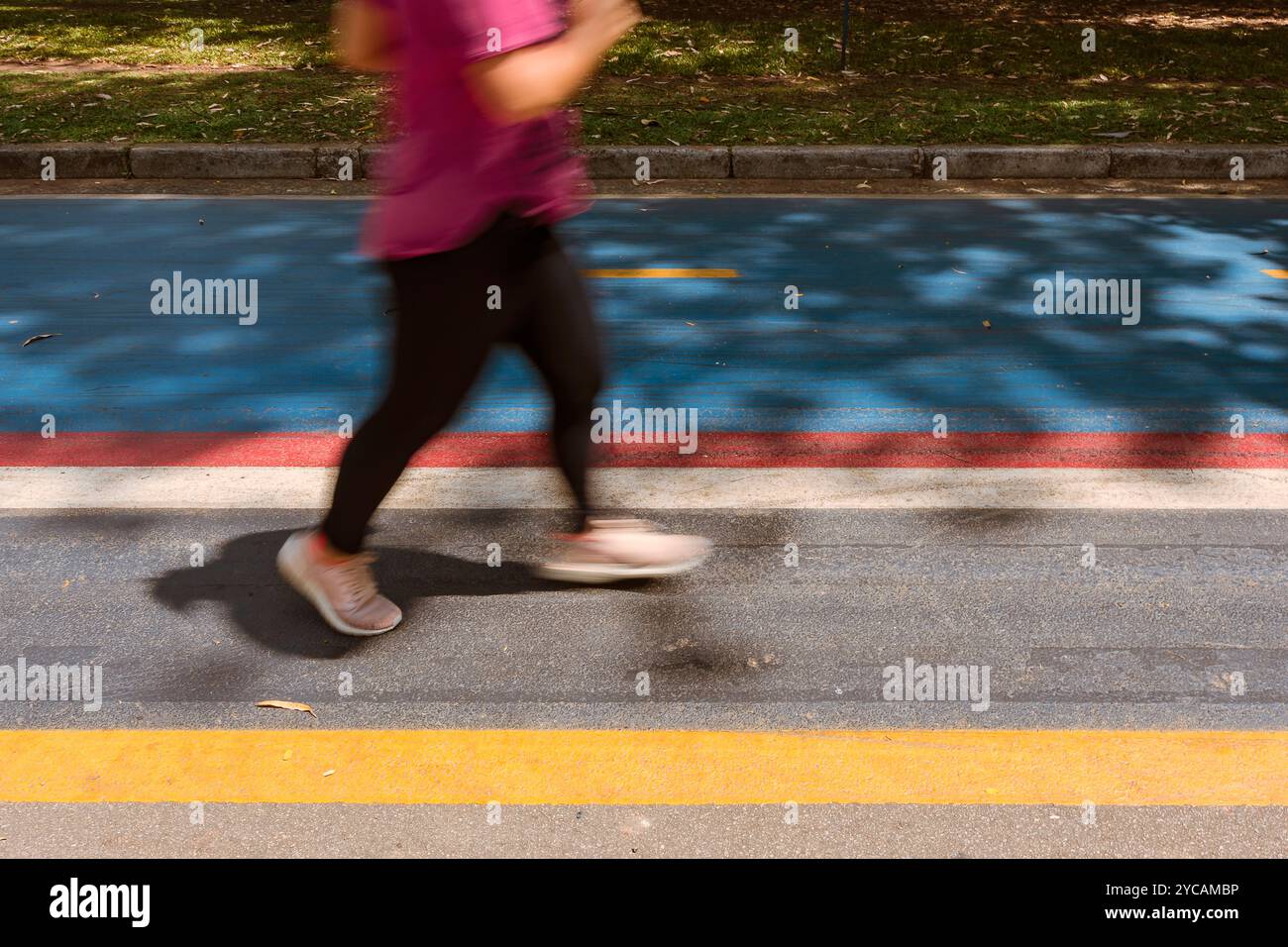 Athlete woman practicing running on the track at Ibirapuera park in Sao ...