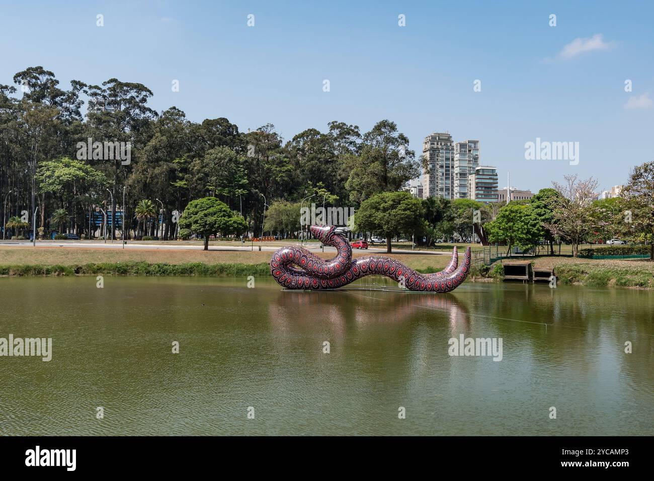 São Paulo, Brazil. Two inflatable snakes 10 meters high floating in the ...